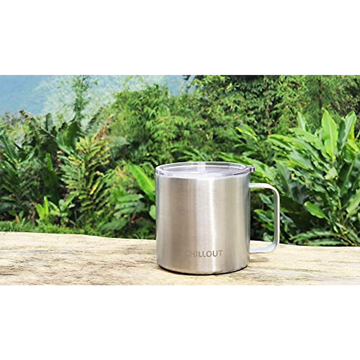 CHILLOUT LIFE Stainless Steel 16 oz Vacuum Insulated Coffee Mug with Handle and Lid, Large Thermal Camping Coffee Mug Cup with Durable Sliding Lid for Men & Women, Keeps your Beverages Hot & Cold