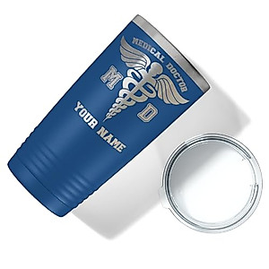 Personalized MD Medical Doctor Gift on Blue 20 oz Stainless Steel Tumbler with Lid - Insulated Cup - Custom Travel Mug