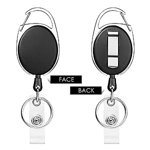 Retractable Badge Holder with Carabiner Reel Clip and Key Ring for ID Card Key Keychain Holders Black 10 Pieces by Moever
