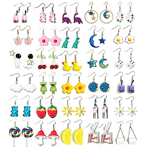 30 Pairs Weird Earrings Mushroom Fun Funny Kawaii Quirky Indie Crazy Novelty Cool Anime Aesthetic Earrings for Women Alt Jewelry Weirdcore Accessories Dangly Earrings Lot