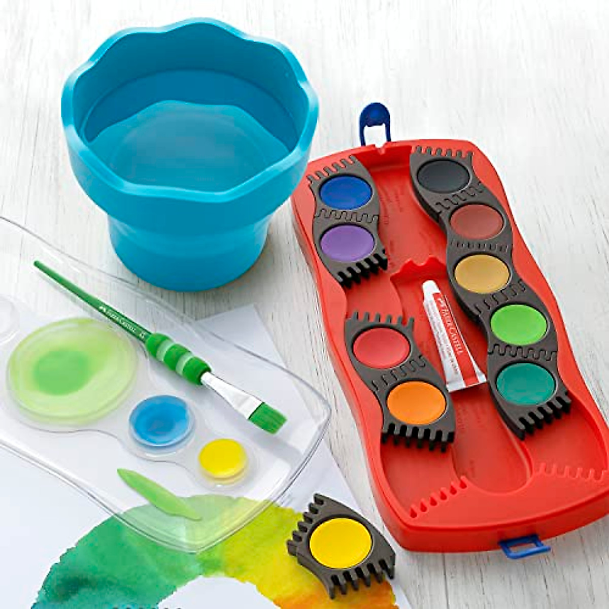 Faber-Castell Clic & Go Portable Paint Water Cup with Brush Holder, Turquoise - Collapsible Paint Brush Cleaner Rinse Cup, Travel Friendly Painting Accessories, 1 Count (Pack of 1)