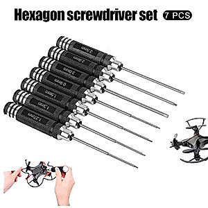 VOKOLA Drone Tool Kit -7Pcs RC Hex Driver Set – Steel 0.9mm Allen Wrench 1.27mm 1.3mm 1.5mm 2.0mm 2.5mm 3.0mm Aluminum Handle Steel Hexagon Screwdriver for traxxas RC Car Truck FPV Helicopter