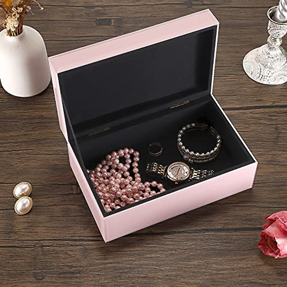 Hipiwe Glass Jewelry Box Trinket Organizer with Hollowed-out LOVE and Sequin Decor,Pink Jewelry Display Box Home Decorative Box Keepsake Gift Box for Women Girls