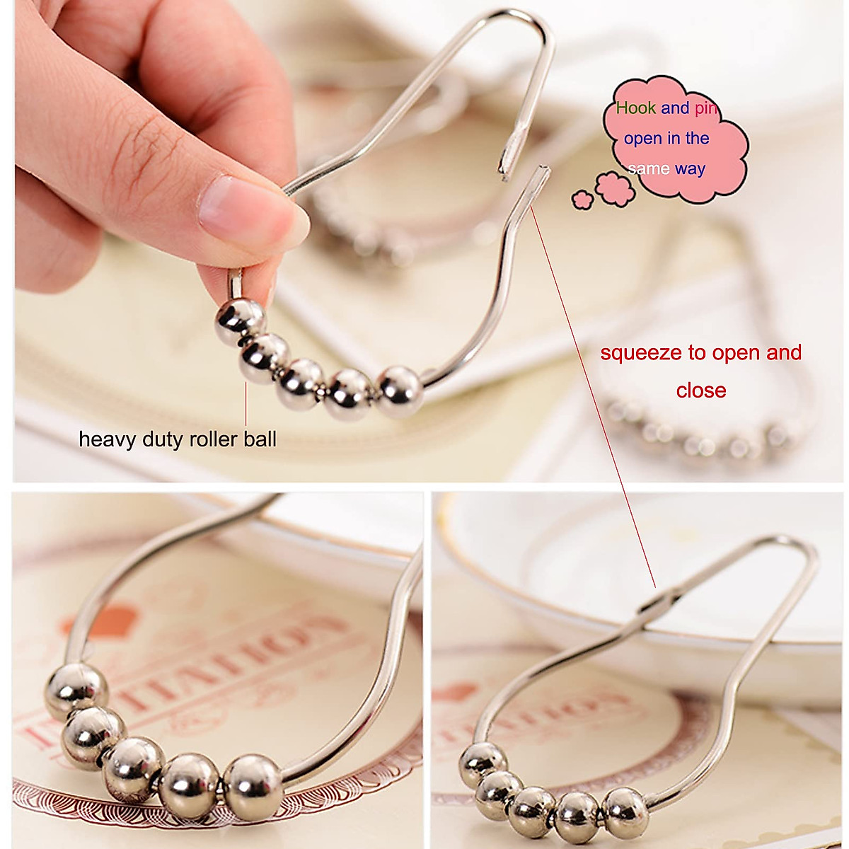 URTAINGS 12 Pcs Decorative Shower Curtain Rings Shower Curtain Ring Home Bathroom Stainless Steel Rustproof Skeletons with Decor Accessories