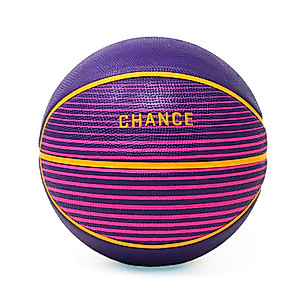 Chance Premium Rubber Outdoor/Indoor Basketball (5 Kids & Youth - 27.5", Rise - Purple, Pink, Yellow) Standly The Ball Stand