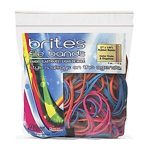 Alliance Rubber 07800 Non-Latex Brites File Bands, Colored Elastic Bands, 50 Pack (7" x 1/8", Assorted Bright Colors in Resealable Bag)