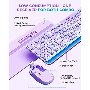 seenda Bluetooth Keyboard and Mouse for iPad, Multi-Device Bluetooth + 2.4G Wireless Keyboard Mouse with Tablet Holder for MacBook/Windows Computer, iOS/Andriod Tablet Phone, Blue & Purple