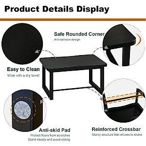 Itsst Wooden Step Stool with 500 Pounds, Wide Bed Step Stool for Adults，Black Wood Step Stool for Kitchen, Bedroom, Living Room, Bathroom