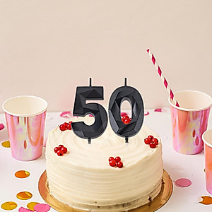 2 inch Black 50 Birthday Candles, 3D Diamond Number 50 Cake Topper for Men Women Birthday Party Decorations Theme Party