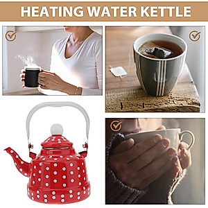 Cabilock 1.1Quart Enamel Tea Kettle Tea Pot: Red Teapot Stovetop Porcelain Teapot Kettle Red Tea Kettle for Stove Top with Handle for Stovetop Hot Water Boiler