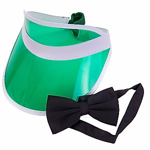 Casino Dealer Accessory Pack - Bundle Includes Green Dealing Visor and Fancy Bowtie - Great for Poker Dealer Costume, Uniform for Las Vegas Game Nights - Blackjack Card Deal Outfit