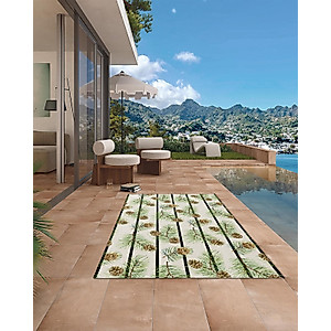 Christmas Outdoor Rugs for 6'x9' Patios Clearance, RV Camping Mat Rug Portable Outside Rug Indoor Outdoor Area Rug Mat for Beach Deck Pool Farmhouse Pine Leaves Cone Stripe