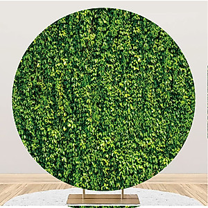 Leowefowa Vibrant Green Leaves Round Backdrop Cover 7ft Greenery Grass Backdrop Wall Circle Backdrop Stand Cover Spring Nature Child Baby Adult Birthday Baby Shower Bridal Shower Wedding Party Decor