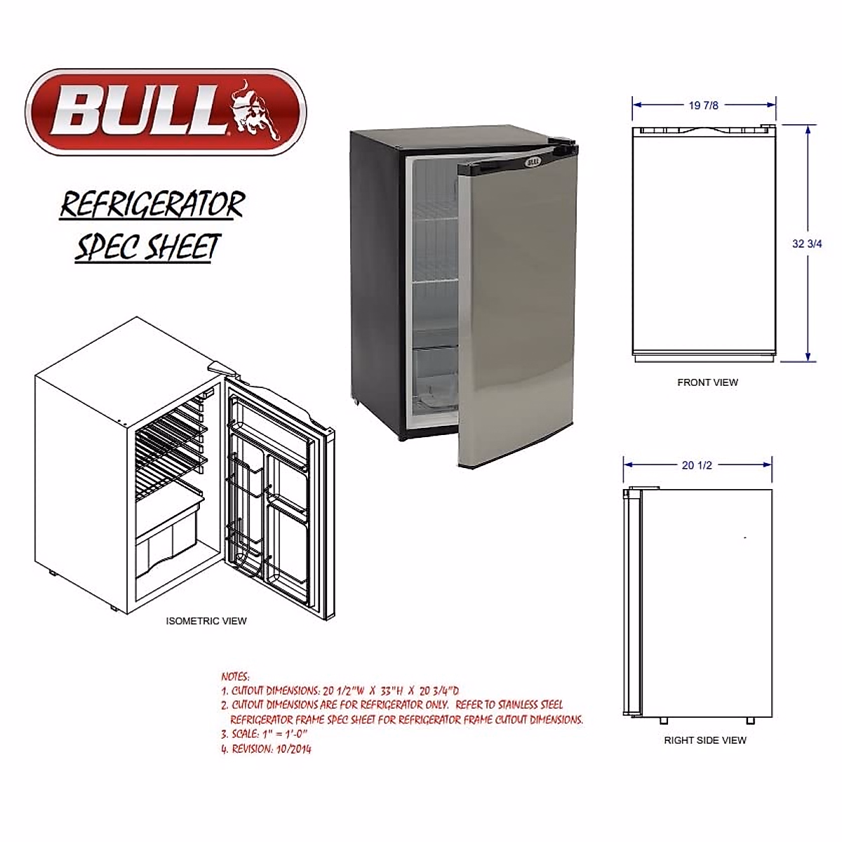 BULL GRILLS The Angus 30" Grill Natural Gas with Single Side Burner, Stainless Steel Sink,Grill Cover, Refrigerator, Door & Drawer Combo with 5 in 1 BBQ Tool Set | FREE Bio-Ethanol Table-top Fire pit