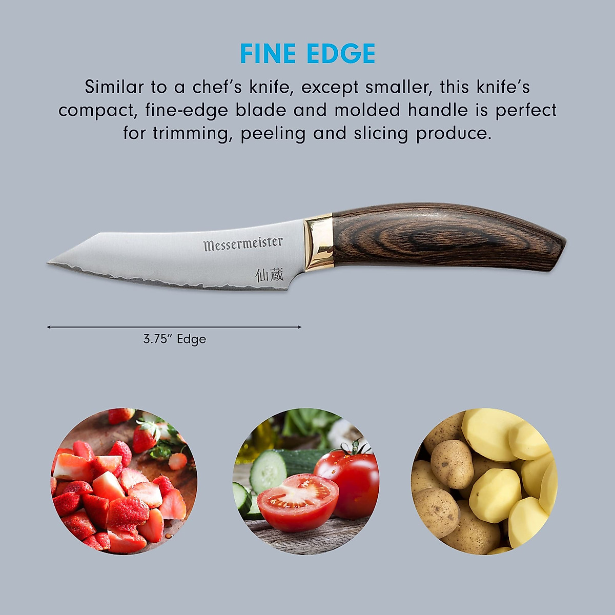 Messermeister Kawashima 3.75” Paring Knife - SG2 Powdered Steel, Eco-Brass Bolster & Walnut Pakkawood Handle - Made in Seki, Japan