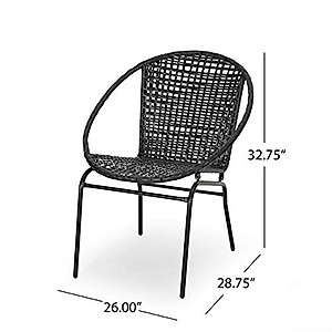 Jacqueline Outdoor Modern Faux Rattan Club Chair (Set of 2), Black