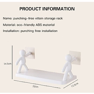 Poluom The Kitchen Toilet Receive Shelf, Cute Villain Floating Shelves, Kitchen Wall Mounted Shelf, Bathroom Bedroom Storage Rack, Punching-Free, No Glue Marks (Grey, 2PCS)