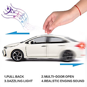 BDTCTK Compatible for 1:32 Corolla Model Car, Zinc Alloy Pull Back Toy Car with Sound and Light for Kids Boy Girl White