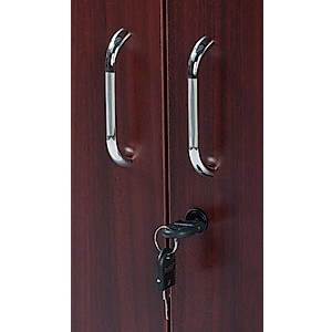 45.5" Tall Podium with Locking Cabinet, Shelf, 25" Angled Surface with Lip (Mahogany)