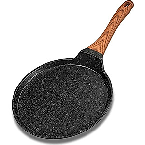 Aoorun Crepe Pan, Pancake Pan, Dosa Tawa Pan Nonstick Flat Griddle Frying Skillet Pan with Granite Coating & Solid Wood Handle for Omelette, Tortillas, Induction Compatible, 10 Inch