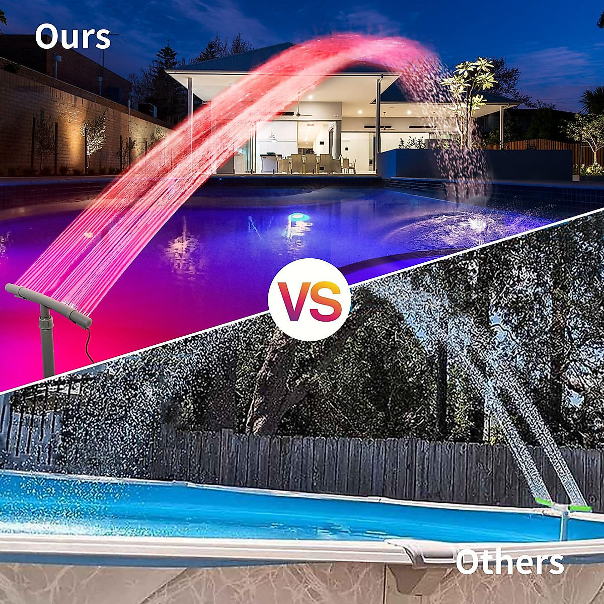 Pool Fountain for Above and In-ground Pool With 12-Color LED Lights,Solar Lights With Remote Control For Pool,360°Adjustable Waterfall Pool Sprinkler Fountain for Cooling & Relaxation,Pool Accessories