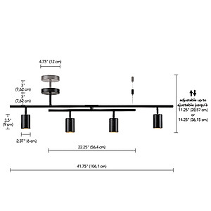 Globe Electric 57500 4-Light Track Lighting, Matte Black, Center Swivel Bar, Pivoting Track Heads, 4 Bulb Kitchen Light, Ceiling Light Fixture, Track Lighting Kit, Swivel Fixture, Industrial