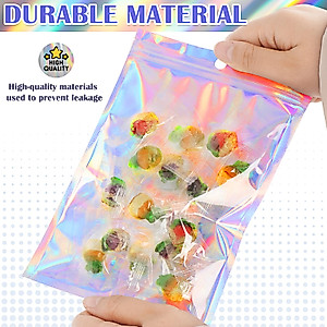 JETMORE 100 Pcs Mylar Bags, Smell Proof Bags with Clear Window, Holographic Bags for Snack, Cookie, Jewelry, Candy, Gift, Resealable Bags for Small Business, Sealable Bags for Packaging（2.4x3.9in）