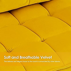 MCombo Accent Chair with Ottoman, Velvet Modern Tufted Wingback Club Chair, Upholstered Leisure Chairs with Metal Legs for Bedroom Living Room 4079 (Yellow)