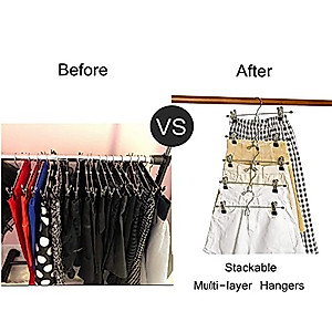 Amber Home 12 Pack Heavy Duty Add on Metal Pants Skirt Hangers, Stackable Add-on Metal Clothes Hangers with 2-Adjustable Clips, Cascading Clip Hangers Space Saving for Jeans, Slacks