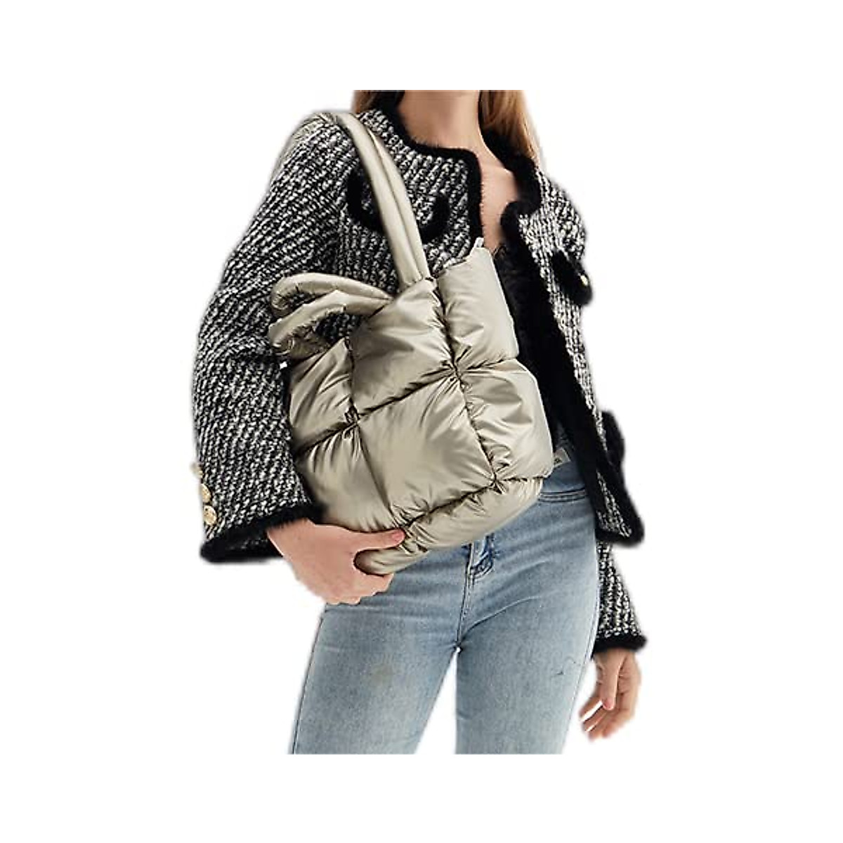 Trendy Puffer Tote Bag, Lightweight Padding Shoulder Bag, Winter Shoulder Bag (Bronze)