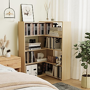 ARTETHYS Corner Bookcase Shelf Cube Bookshelf with 4-Tier Adjustable Shelves Open Narrow Bookcase Rack for CDs/Movies/Books, Utility Small Book Organizer Shelves for Bedroom, Living Room, Home Office