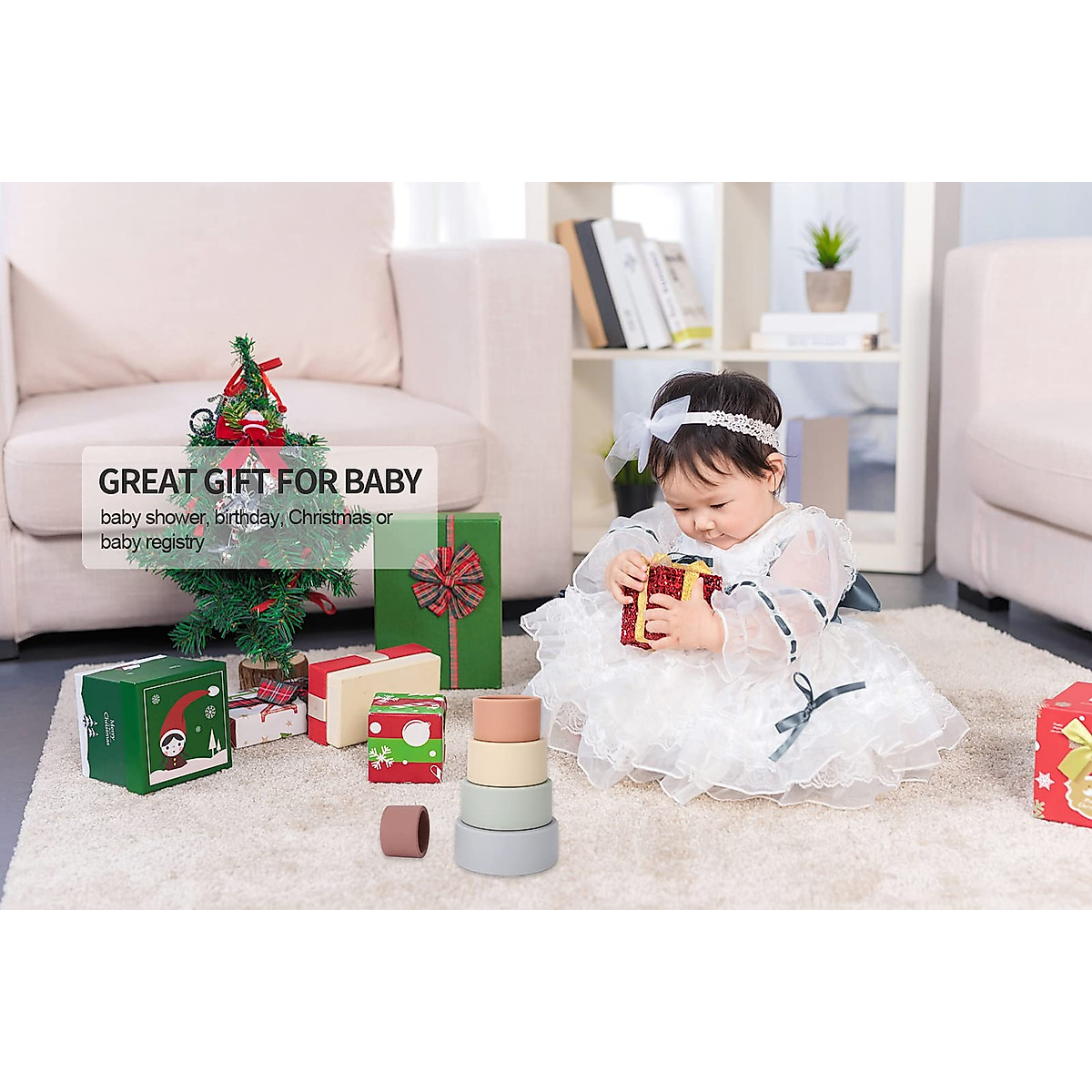 Socub Baby Stacking Toys, Silicone Stacking Cups for Babies and Infants, 5Pcs Nesting Toy for Early Educational, BPA Free, 6+ Month