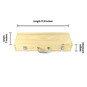 Makerflo BBQ Grill Accessories Set, Barbecue 11 Pieces Maple Wood Toolbox, Stainless Steel Utensils with Gloves, Organized Outdoor Cooking Camping Grilling Rust Free Portable Kit, Gifts for Men