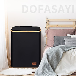 150L Large Laundry Hamper with Lid - Tall Laundry Basket with Removable Bag, Bamboo Handles, Collapsible, Sturdy, Hamper for Bedroom, Bathroom, Dorm, Laundry Room, Black