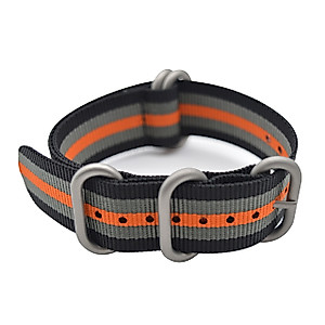ArtStyle Watch Band with Colorful Nylon Material Strap and Heavy Duty Brushed Buckle (Black/Grey/Orange, 20mm)
