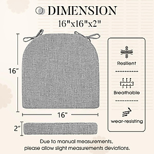 Basic Beyond Chair Cushions for Dining Chairs 4 Pack, Memory Foam Chair Cushion with Ties and Non Slip Backing, 16 x 16 inches Chair Pads for Dining Chairs(Light Grey)