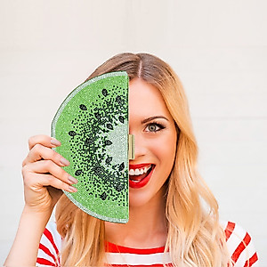 Evevictor Clutch Purse for Women, Crystal Evening Bag, Watermelon Shape Handbag, Rhinestone Money Hand Bag for Prom, Party, Date (Green)