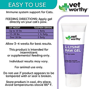 Vet Worthy Lysine Paw Gel Aid for Cats - Cat Paw Gel to Support The Immune System and Overall Health - Cat Supplement with Amino Acid L-Lysine- Salmon Flavor Gel, 3oz
