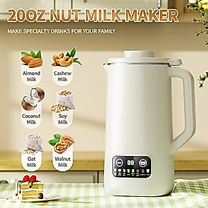 Nut Milk Maker Machine - 20 oz Multi Automatic Almond Milk Machine with 10 Blades, Homemade Almond, Oat, Soy, Etc Grain, Soy Milk Maker Machine with Delay Start/Keep Warm/Self-Cleaning/Free Filtering
