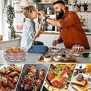 Air Fryer Basket Rack, Stainless Steel Round Three Stackable Racks, Multi-Layer Dehydrator Rack, Stackable Air Fryer Rack for Home Kitchen Ninja Food