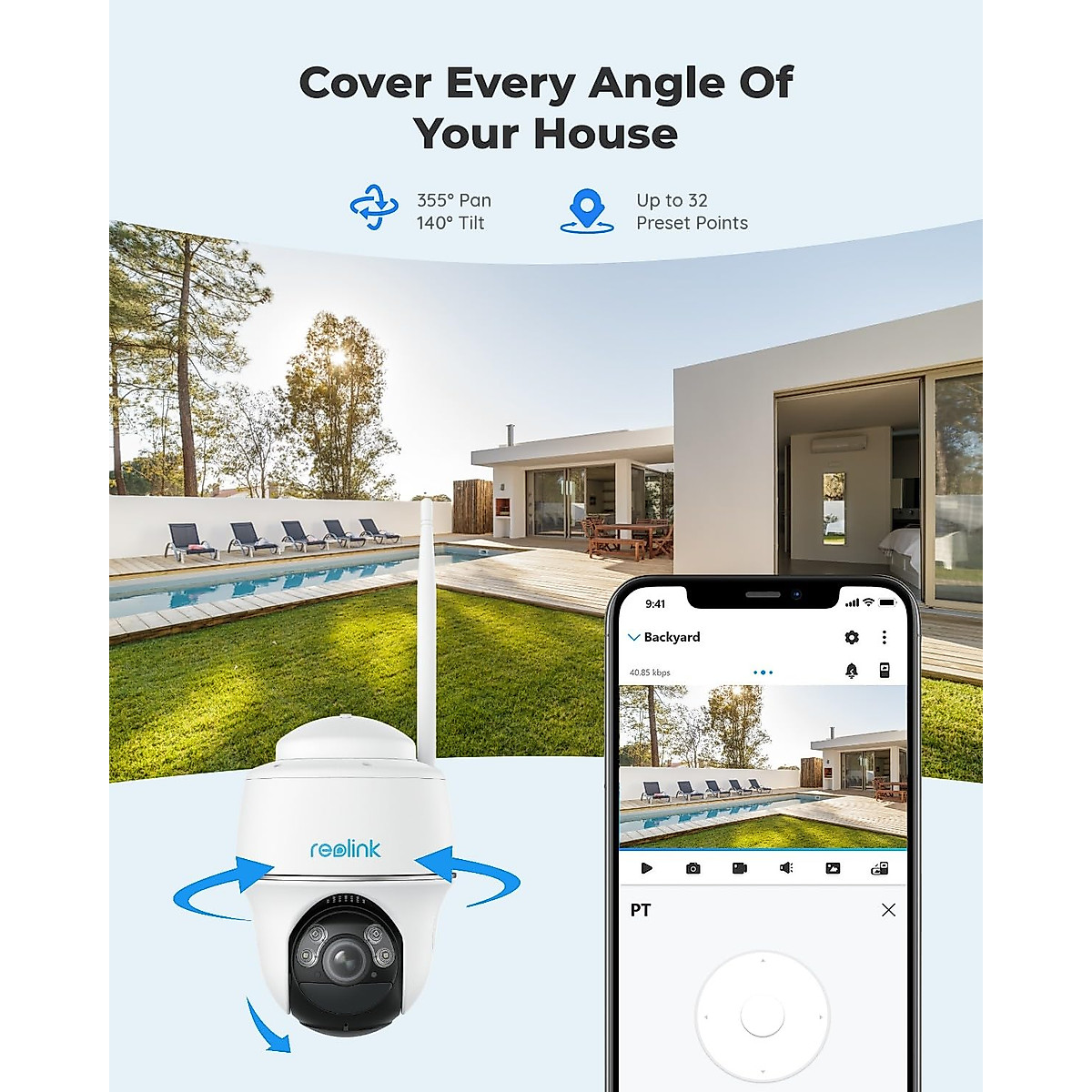 REOLINK 5MP Wireless Security Camera Outdoor with Person/Vehicle Detection, 360° Pan-Tilt View Solar/Battery Operated CCTV Camera, 128GB Storage, Time Lapse, 2-Way Audio, Smart Detection, Argus PT-5MP