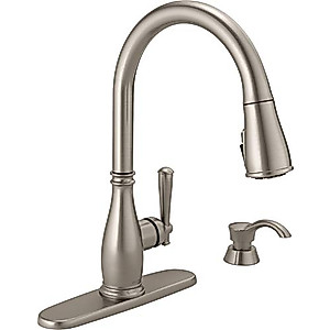 DELTA FAUCET CO 19962-SSSD-DST Stainless Steel Single Pul Kitchen Faucet with Soap Dispenser