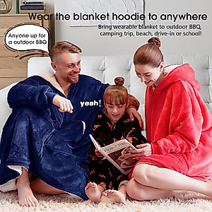 JOYWOO Wearable Blanket Hoodie, Oversized Hooded Blanket for Adult, Birthday Gifts for Women Men, Cozy Fuzzy Sherpa Sweatshirt Blanket with Giant Pocket and Zipper, Navy Blue