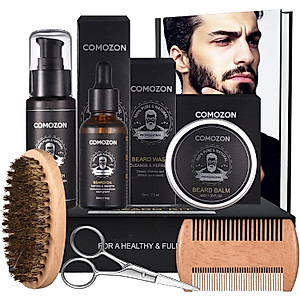 Beard Growth Kit-6 in 1 Beard Grooming Kit with Beard Oil, Beard Balm, Beard Wash, Brush, Comb and Shaving Scissors, Beard Care Kit Gifts for Men Father Dad Husband Boyfriend Brother Son Him