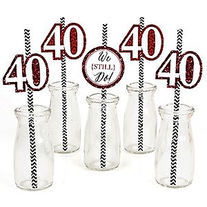 We Still Do Paper Straw Decor - 40th Wedding Anniversary Party Striped Decorative Straws - Set of 24
