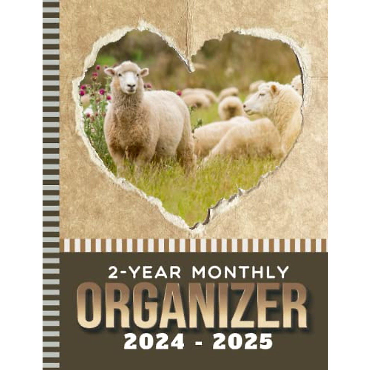 2-Year Monthly Organizer 2024-2025: 8.5x11 Large Dated Monthly Schedule With 100 Blank College-Ruled Paper Combo / 24-Month Life Organizing Gift / Sheep Heart - Farm Animal Art Cover
