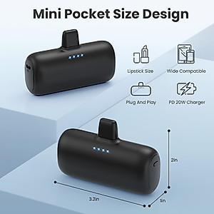 AONIMI Small Portable Charger for iPhone 5200mAh,Compact PD Fast Charging Power Bank,Mini Plug-in Battery Pack Cordless Phone Charger Compatible with iPhone 14/14 Pro/13/13 Pro/12/12 Pro/11/X/6/8 etc