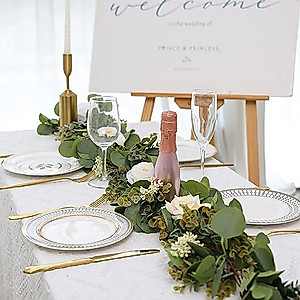 CEWOR 6.5ft Artificial Eucalyptus Garland Detachable Faux Greenery Vines Silver Dollar Eucalyptus Leaves with White Buds for Farmhouse Mantle Wedding Arch Table Centerpiece Backdrop