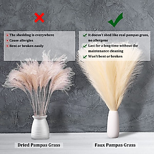 EVODIS Faux Pampas Grass, 18"/45cm Artificial Pampas Grass Fluffy 6 Stem pompous Grass Flower Arrangement for Boho Home Wedding Decoration (Pink)