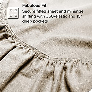 Bare Home Flannel Sheet Set 100% Cotton, Velvety Soft Heavyweight - Double Brushed Flannel - Deep Pocket (Queen, Sand)